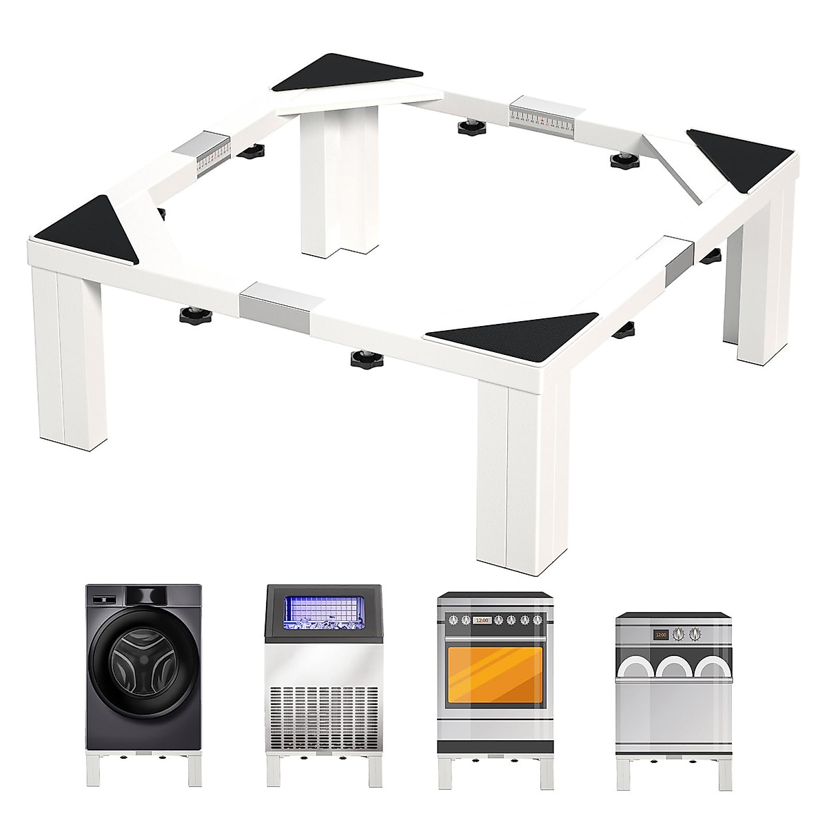 I'Ezonk Full size Heavy duty Stainless steel Laundry Pedestal ,12" Height Washer and Dryer Pedestals, Adjustable Universal washing machine stand and Ice maker stand(White)