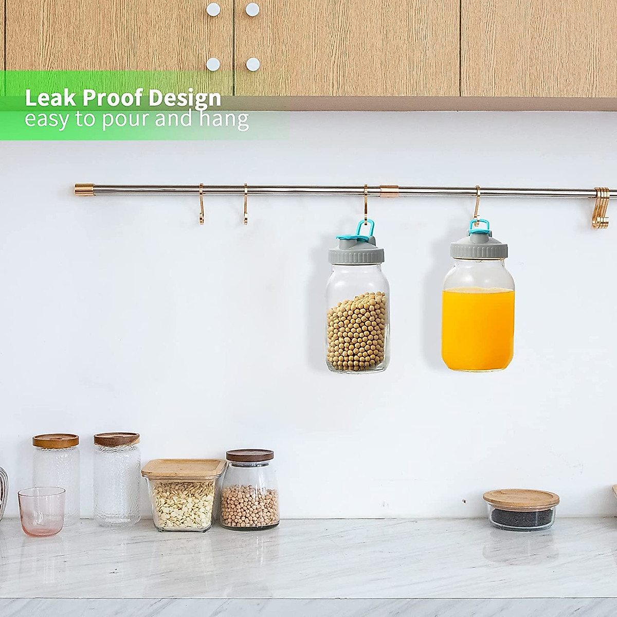 4Pack Regular Mouth Mason Jar Lids for Ball Mason Jars, 2pcs Mason Jar Pour Spout Lids with Handle, 2pcs Innovative Flip Cap Lids, for Pouring, Drinking and Airtight Storage (Jars not included)