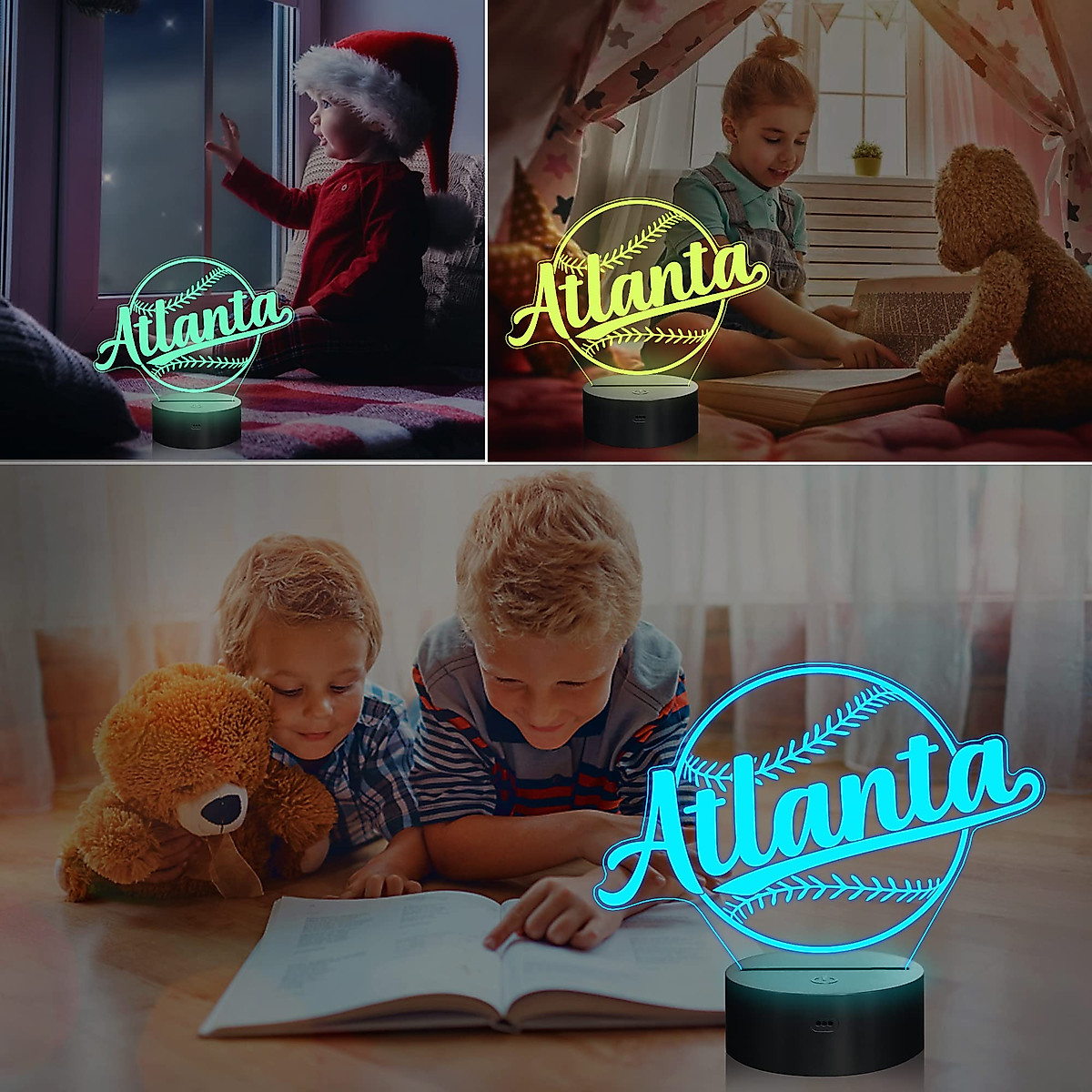 Baseball Gifts, Baseball Night Light, 3D Illusion Lamp for Boys Gift 16 Changing Color Remote Control Kids Room Lighting Ball Decor (Atlanta)