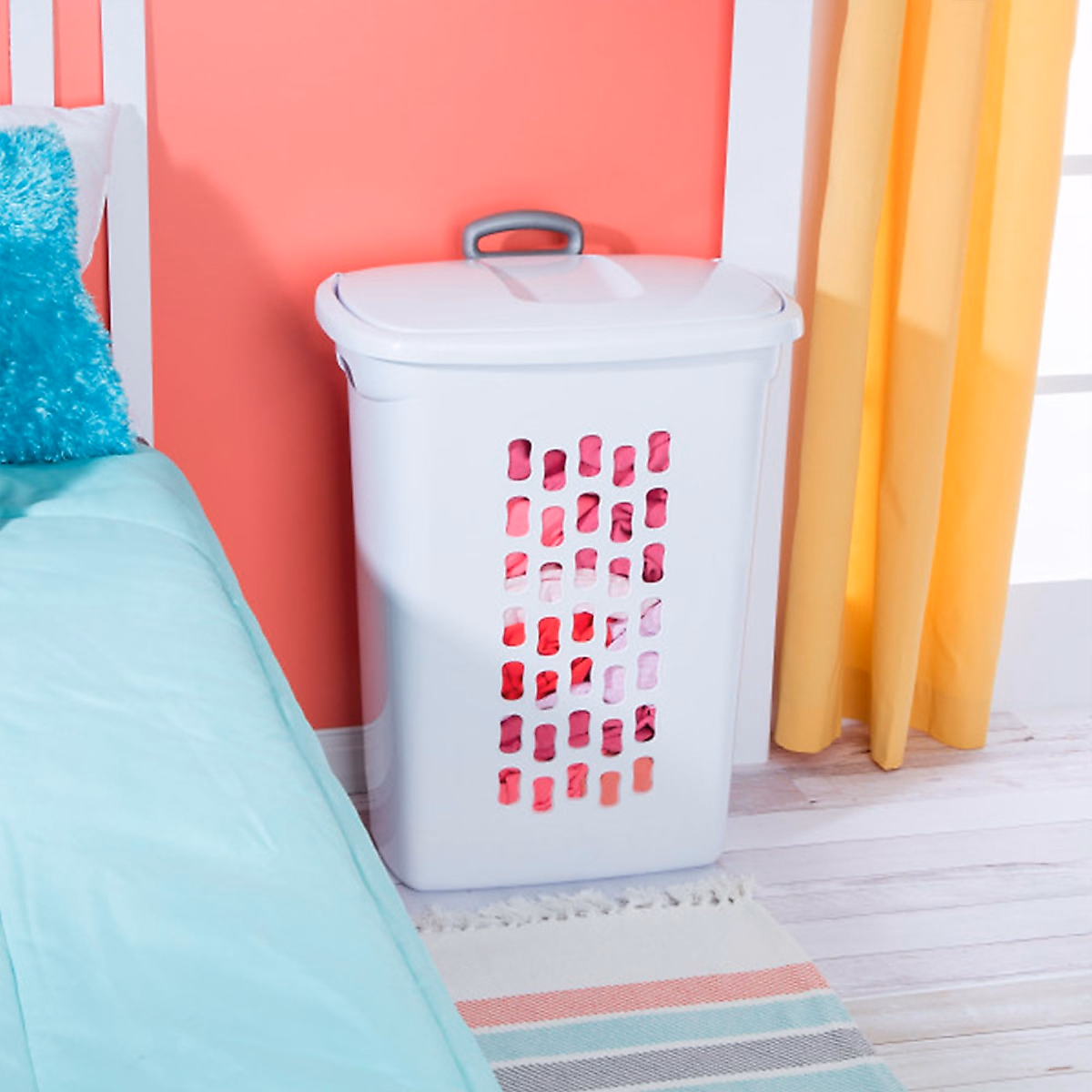 Sterilite 12228003 Ultra Wheeled Hamper, White Lid & Base w/ Plastic Handle & Wheels, 3-Pack