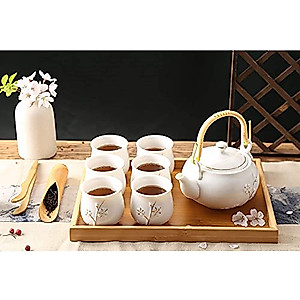 Dujust Japanese White Porcelain Tea Set with 1 Teapot Set, 6 Tea Cups, 1 Tea Tray, 1 Stainless Infuser, Cute Asian Tea Set for Tea Lover/Women/Men (Plum in Golden)