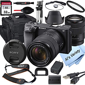 Sony Alpha a6400 Mirrorless Digital Camera with 18-135mm Lens + 32GB Card, Tripod, Case, and More (18pc Bundle) (Renewed)