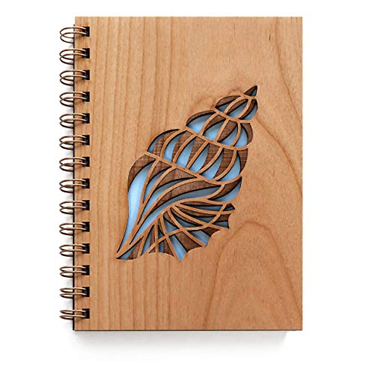 Conch Shell Wood Journal [Notebook, Sketchbook, Spiral Bound, Blank Pages, Father's Day, Gifts for Dad]