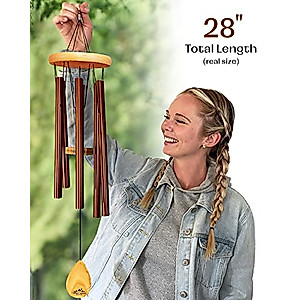 UpBlend Outdoors Wind Chimes for Outside - 28" Brown Windchimes Outdoors, Harmonic Wind Chime Gifts for Women, Ideas for Mom, Grandma, for Gardeners Outdoor Porch