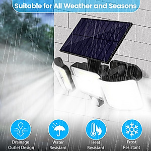 Adiding Solar Outdoor Lights, 3 Heads 3500LM LED Flood Light with 16.4 Ft Cable, 4 Modes Motion Sensor Solar Lights for Outside with Remote, Solar Powered Security Lights for Patio,Yard,Garage, 2 Pack