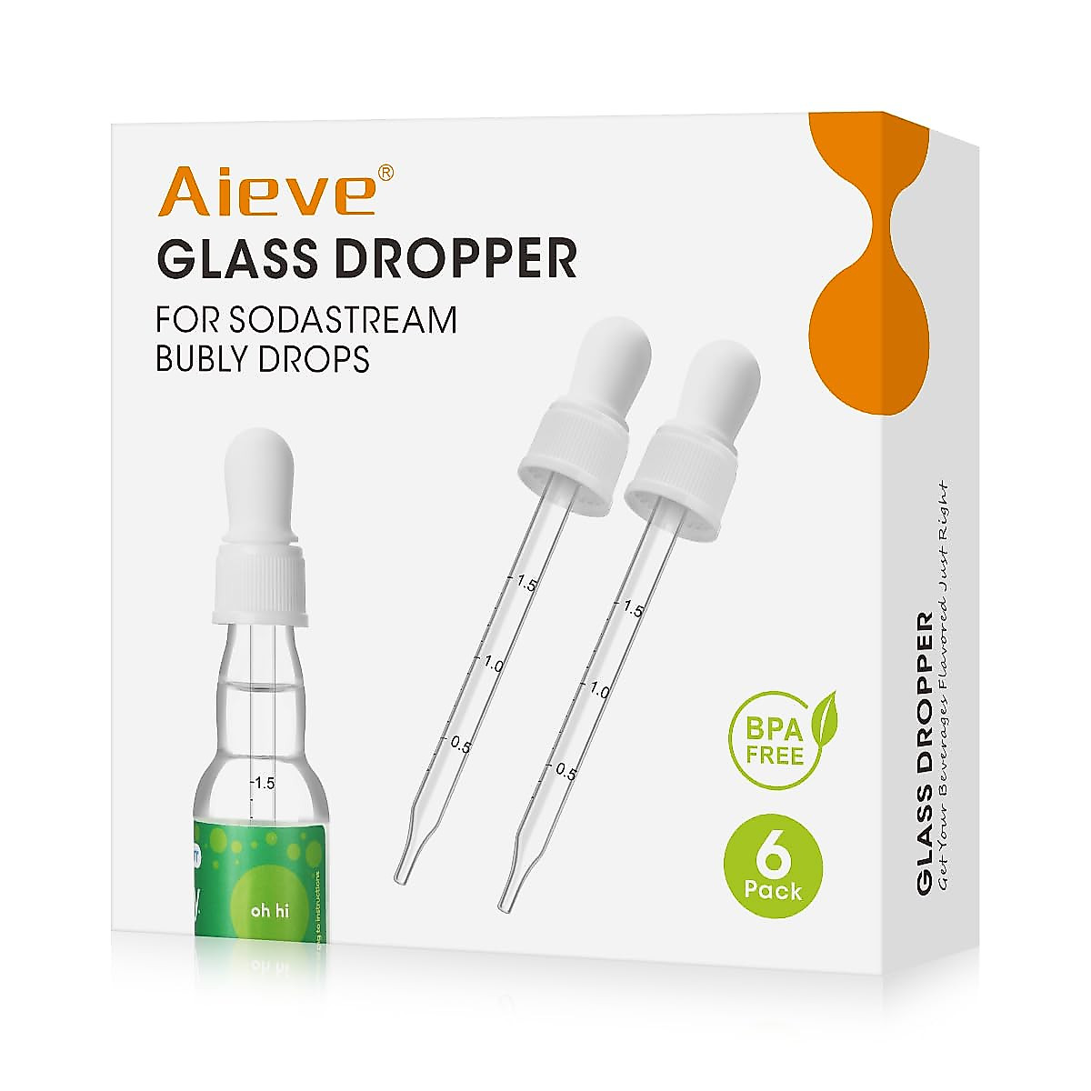 Aieve Glass Dropper Pipettes Compatible with SodaStream Bubly Drops Flavors (6 Pack)