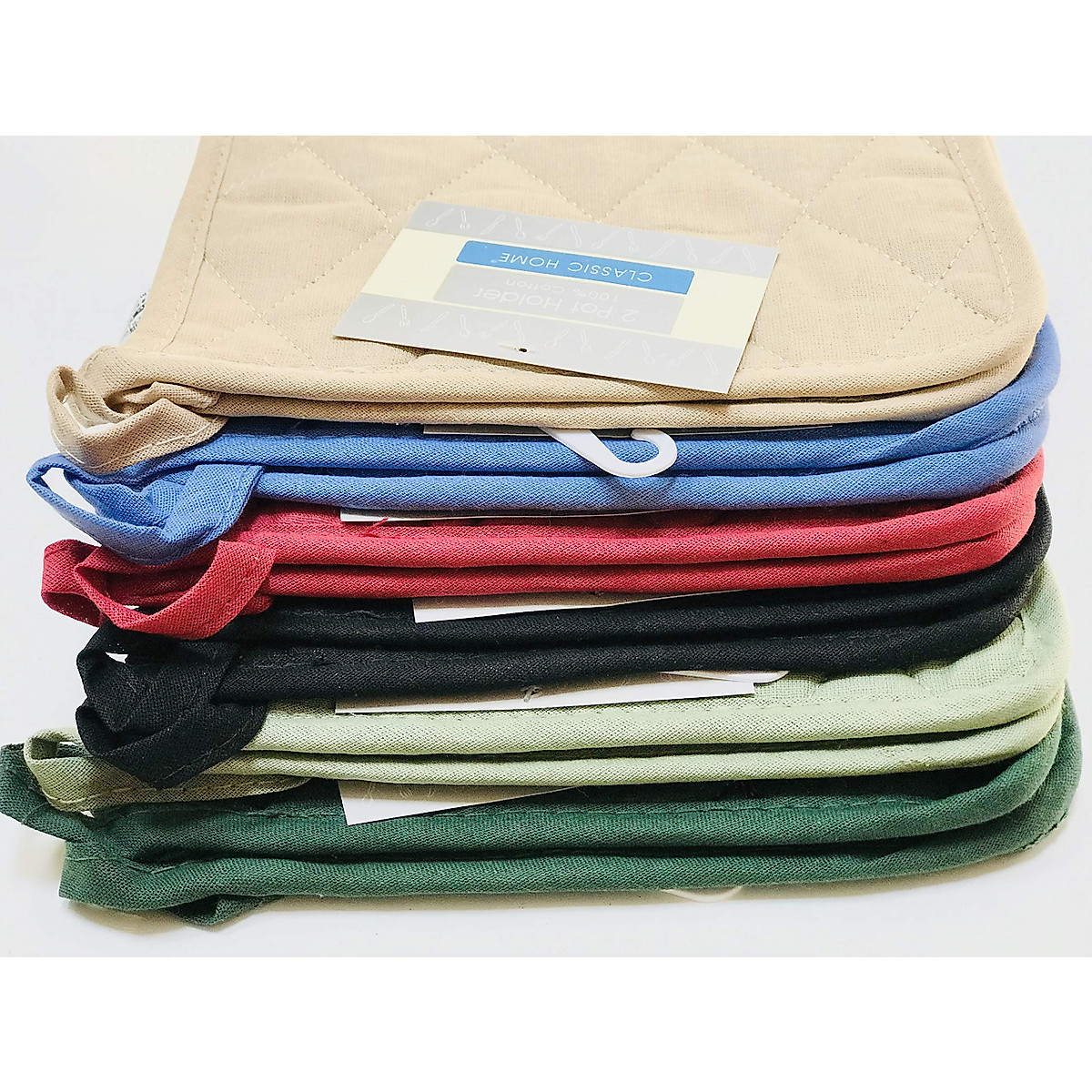 Jalpa 100% Cotton Pot Holder, Hot pad Set of 6 Total 12 Count Big Size Color Pot Holder Variety Pack Kitchen Cooking Chef Linens Classic Farmhouse Kitchen Set(12 PCS)