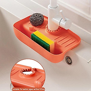 Kitchen Faucet Splash-Proof Draining Rack | Non-Slip Countertop Pad | Storage Rack Mat for Faucet to Keep Sponge | Water Collection Pad | White Rack | Orange Rack (Orange)
