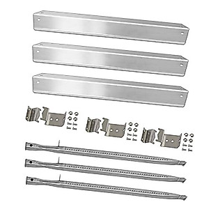 Kalomo Grill Heat Plates Shields Gas Grill Burners BBQ Grill Replacement Parts for Chargriller 3001 5050, 5650, 5252, 3008, 3030, 4000, King Griller 3008, 5252, Burner Pipe Tube with Hanger Brackets