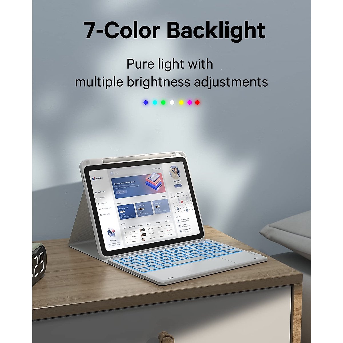 GreenLaw for iPad 10th Generation Case with Keyboard, Stain-Resistant Surface, Dual-Device Connection, 7 Color Backlit, Detachable Wireless Keyboard for iPad 10th Gen. 10.9" 2022, White Smoke
