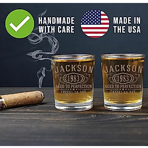 Personalized Etched 2.5oz Shot Glasses 2pk - Customized Birthday Gifts Men Women, Custom Engraved Name Age, Anniversary Retirement Gift Ideas Him Her, Cheers to Turning Years Old, 40th, Cute, Bernard