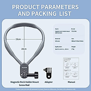 TELESIN Magnet POV Neck Mount Necklace Holder, Chest Shoulder Support Video Vlog Lanyard Body Strap Attachment for GoPro Max Hero 11 10 9 8 7 Insta360 One RS X2 X3 DJI Action 2 3 Accessories