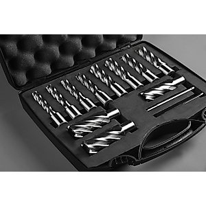 Annular Cutter Set 13 pcs JESTUOUS 3/4 Inch Weldon Shank 2 Cutting Depth and Cutting Diameter from 7/16 to 1-1/16 for Drill Press HSS Standard Kit Two Flat with 2 Pilot Pins