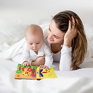 Hapavis Teething Cloth Books Soft Activity Crinkle Baby Books Toys for Early Education for Babies Teether Ring Shape and Colors