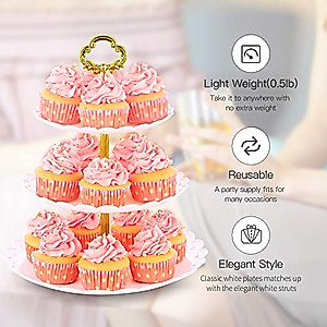 NWK Large 3-Tier Cupcake Stand 10.9Inch Plastic Serving Tray for Wedding Birthday Baby Shower Summer Autumn Halloween Party (Gold)