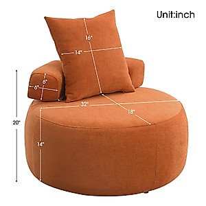 Lepfun 32" Solid Wood Pillow, Easy to Move Modern Chenille Reading Chair, High-Stretch Round Sofa for Bedroom, Living Room, Lounge, Hotel, Orange