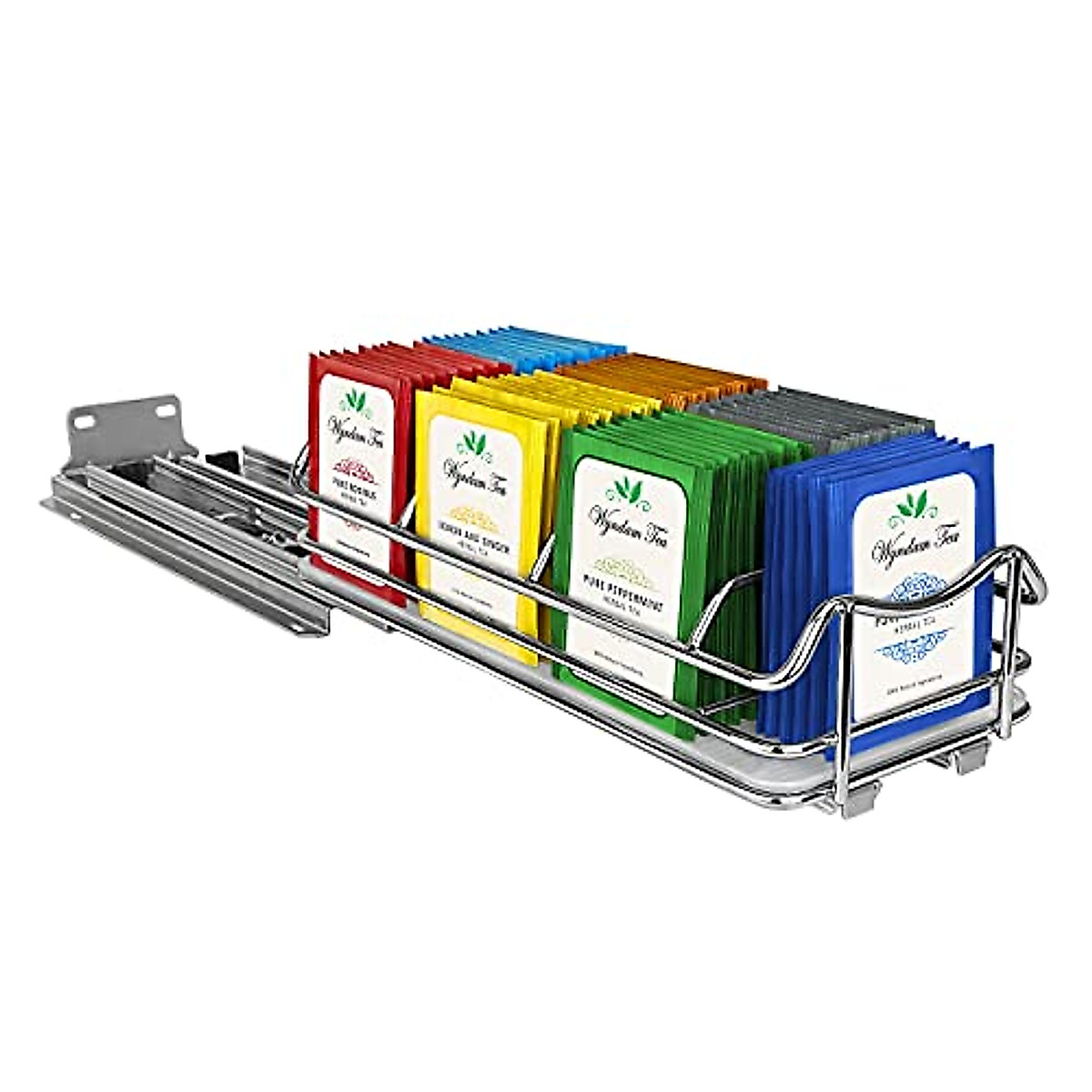 Lynk Professional® Slide Out Tea Bag Holder Organizer - Upper Kitchen Cabinet Pull Out Rack, Organize Up To 70 Tea Bags, Chrome