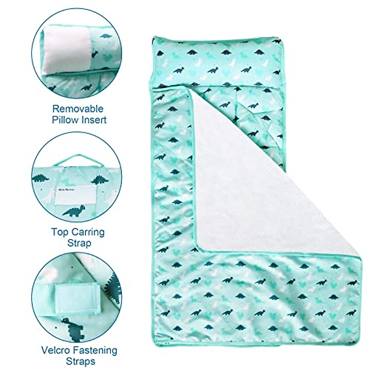 Toddler Nap Mat with Pillow and Blanket 50" x 21" x 1.5", Nap Mat for Boys Girls Super Soft and Cozy, Kids Sleeping Bag for Preschool, Daycare, Toddler Sleeping Bag, Blue