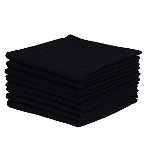 Urban Villa Dish Cloths Solid Waffle Dish Cloths for Kitchen Black Color Set of 8 Quick Drying Dish Cloths Highly Absorbent Cotton Size 12X12 Inches with Mitered Corners Kitchen Dish Towels