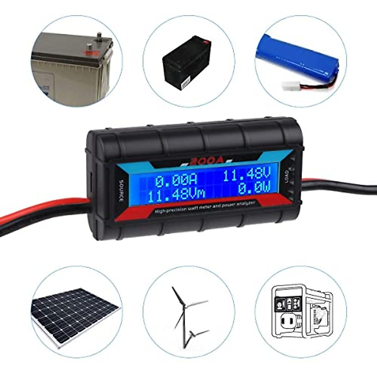200A High Precision Power Analyzer Watt Meter Battery Consumption Performance Monitor with LCD Backlight for RC, Battery, Solar, Wind Power…