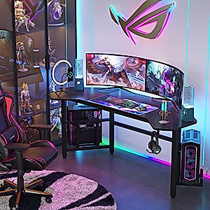 Tribesigns Gaming Desk, Ergonomic Gaming Computer Desk, 66.5 inch Large Wing-Shaped Studio Workstation Pc Desk Gamer Table with Hoster Holder Headphone Hook for Live, Streamer, Home Office, Black