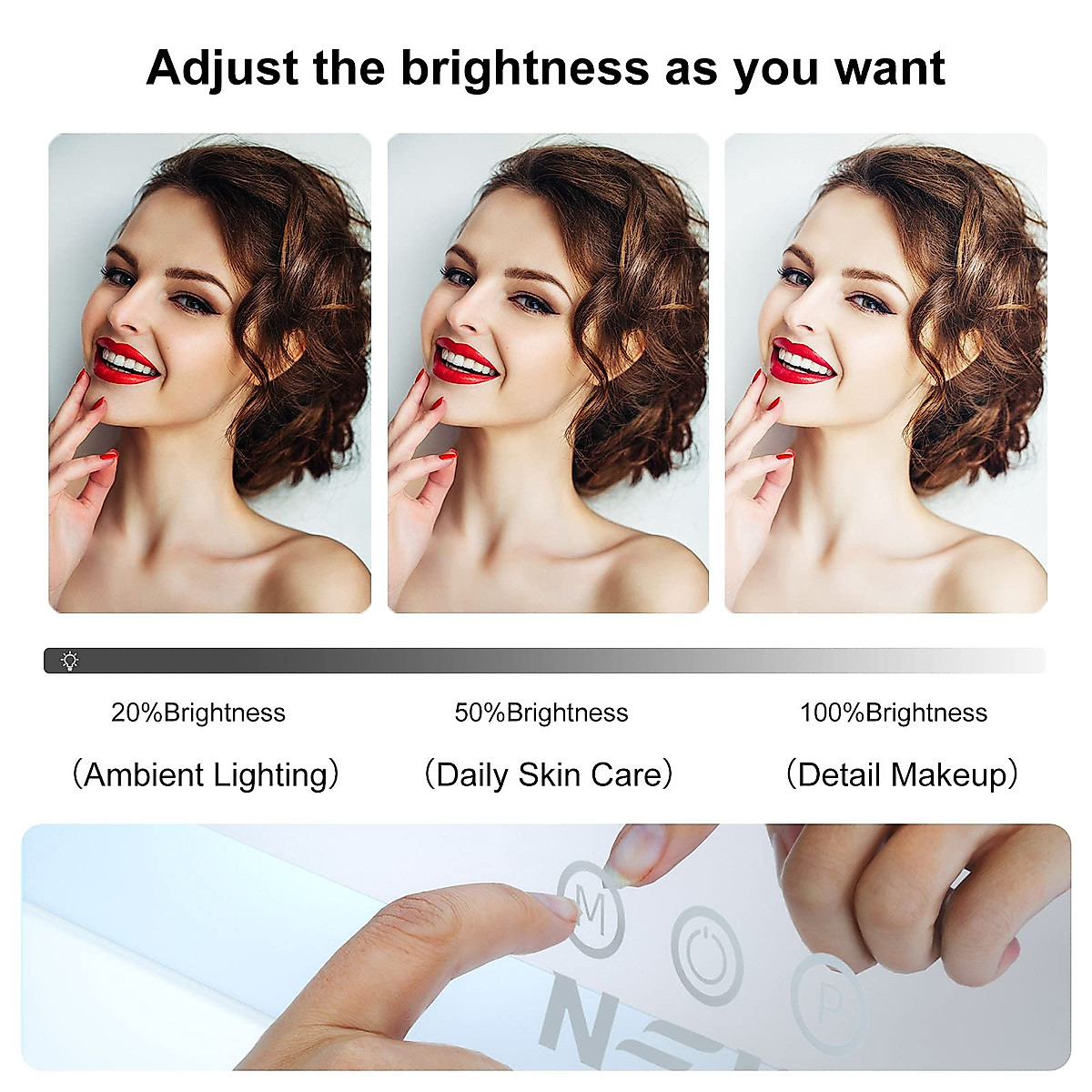 NEKL Hollywood Vanity Mirror with Lights, 23x19 Inch, 3 Modes, Touchscreen, USB Port, Tabletop & Wall-Mounted