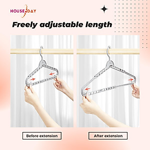 HOUSE DAY Extra Large Adjustable Hangers 4 Pack, Heavy Duty Clothes Hangers with 360° Rotating Hook, Sturdy Plastic Hangers Ideal for Coat,Sweaters, Jackets, Bath Towels, Oversized Garments (Gray)