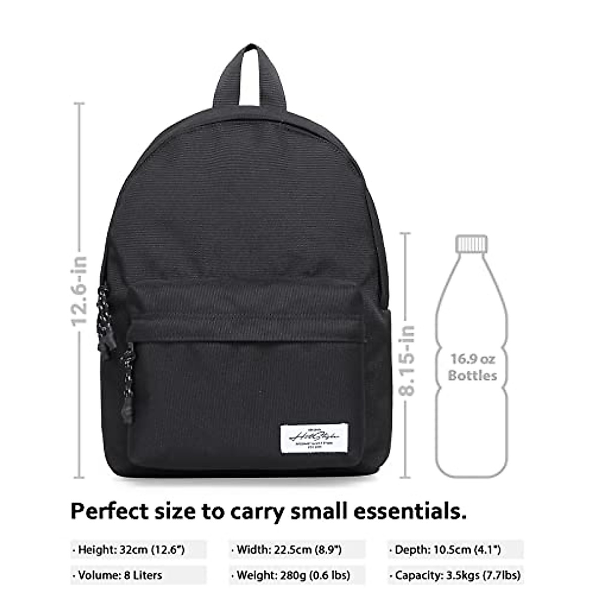 HotStyle SIMPLAY+ Classic Mini Backpack Small Travel Bag, Plain, Black