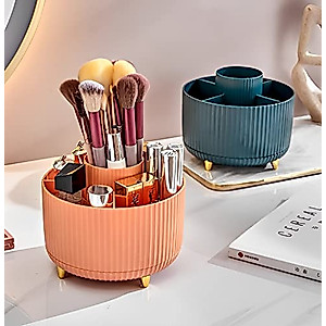 Large Capacity Makeup Brush Holder, 360° Rotating Makeup Perfume Organizer, 5 Slot Makeup Brushes Cup Tray for Vanity Decor Bathroom Countertops Cosmetic Desk Storage Container Display Case (Green)
