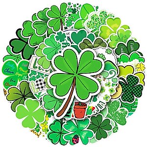 FAMYGFT St Patricks Day Stickers for Kids & Adults 50PCS Shamrock Stickers Waterproof 4 Leaf Clover Sticker Green Irish Self-Adhesive Gift Labels Water Bottle Sticker Decals Classroom Party Decoration