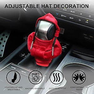 GaRhomxy Car Shifter Knobs Cover Hoodie, Car Gear Shift Knob, Cute Hoodie for Car Gear, Automatic Shift Knobs Decoration, Car Interior Accessories(Red)