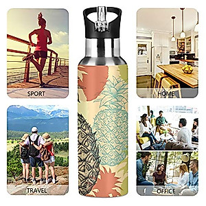 Qilmy Colorful Pineapple Water Bottle Vacuum Insulated Stainless Steel Water Bottles with Straw Lid Leakproof Wide Mouth Water Flask for Fitness Outdoor Sports, 20 oz