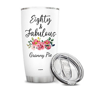 Wassmin Personalized Happy Birthday Tumbler Cup With Lid Eighty & Fabulous Double Walled Vacuum Insulated Tumblers Coffee Travel Mug Customized Name 80th Bday Cups Gifts For Women Ladies Mom Wife