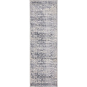 Unique Loom Chateau Collection Distressed, Textured, Vintage, Border, Rustic, Traditional Area Rug, 2 ft 2 in x 6 ft 7 in, Navy Blue/Beige