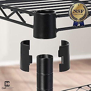 CAPHAUS NSF Adjustable 5 Tier Wire Shelving Unit w/Basket & Liner, Metal Storage Rack Corner Shelves, Storage Rack for Kitchen, Bathroom, Laundry Closet, Metal Wire Shelving w/Basket Shelves Black