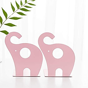 FAVOMOTO 1 Pair Metal Bookends Cute Cartoon Elephant Shape Bookend Stand Book Stoppers Bookshelf Holder Organizer for Bedroom Office School Book Display Pink
