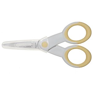 ECR4Kids Cutting Edge Ultra-Grip 5" Precision Non-Stick Stainless Steel Scissors w/Sheath - Extra Sharp Pointed Tip - For Sewing and Crafting, Pastel Yellow