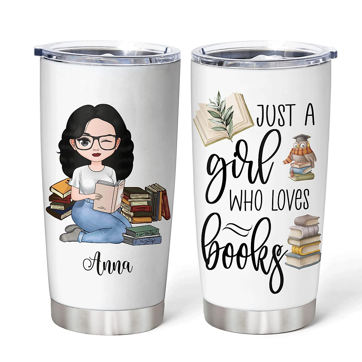 Hyturtle Personalized Book Lover Gifts for Book Reading Lover Librarian Bookish Girl Women - Birthday Christmas - Just A Girl Who Loves Books Custom Name Appearance 20oz Stainless Steel Tumbler