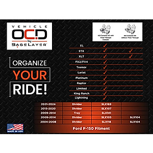Vehicle OCD - Center Console Organizer for Ford F150 (2009-2014) (Floor Shift w/Bucket Seat Only)(Without USB, RCA, 12V in Front of Console) - Made in USA