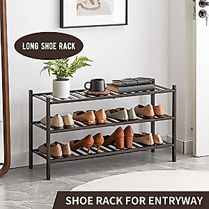 Furshus Long Shoe Rack, 3-Tier Bamboo Stackable Shoe Shelf Storage Organizer, Shoe Stand for Closet, Entryway and Hallway
