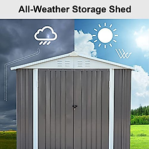 6' x 4' Garden Shed Outdoor Storage Shed - Metal Steel Garden Shed with Lockable Doors & Vents, Tool Storage Shed for Backyard, Patio, Lawn (White Roof)