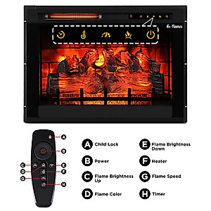 TURBRO in-Flames 28 Inch in-Wall Recessed Electric Fireplace Insert - Realistic Wood Log, 3D Adjustable Flame Effects, Infrared Quartz, Thermostat, and Timer - INF28-3D