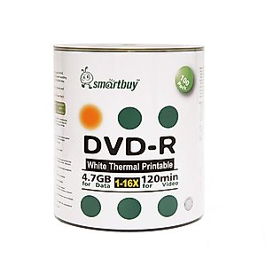 Smartbuy 1000-disc 4.7gb/120min 16x DVD-R White Thermal Hub Printable Blank Media Recordable Disc