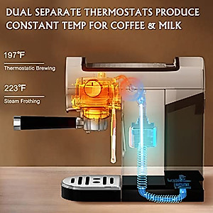 skyehomo Espresso Machine, 20 Bar Espresso Coffee Maker with Milk Frother Steamer, Espresso and Cappuccino latte Maker, Espresso Coffee Machine with Digital Touch Panel, 1250W, Stainless Steel