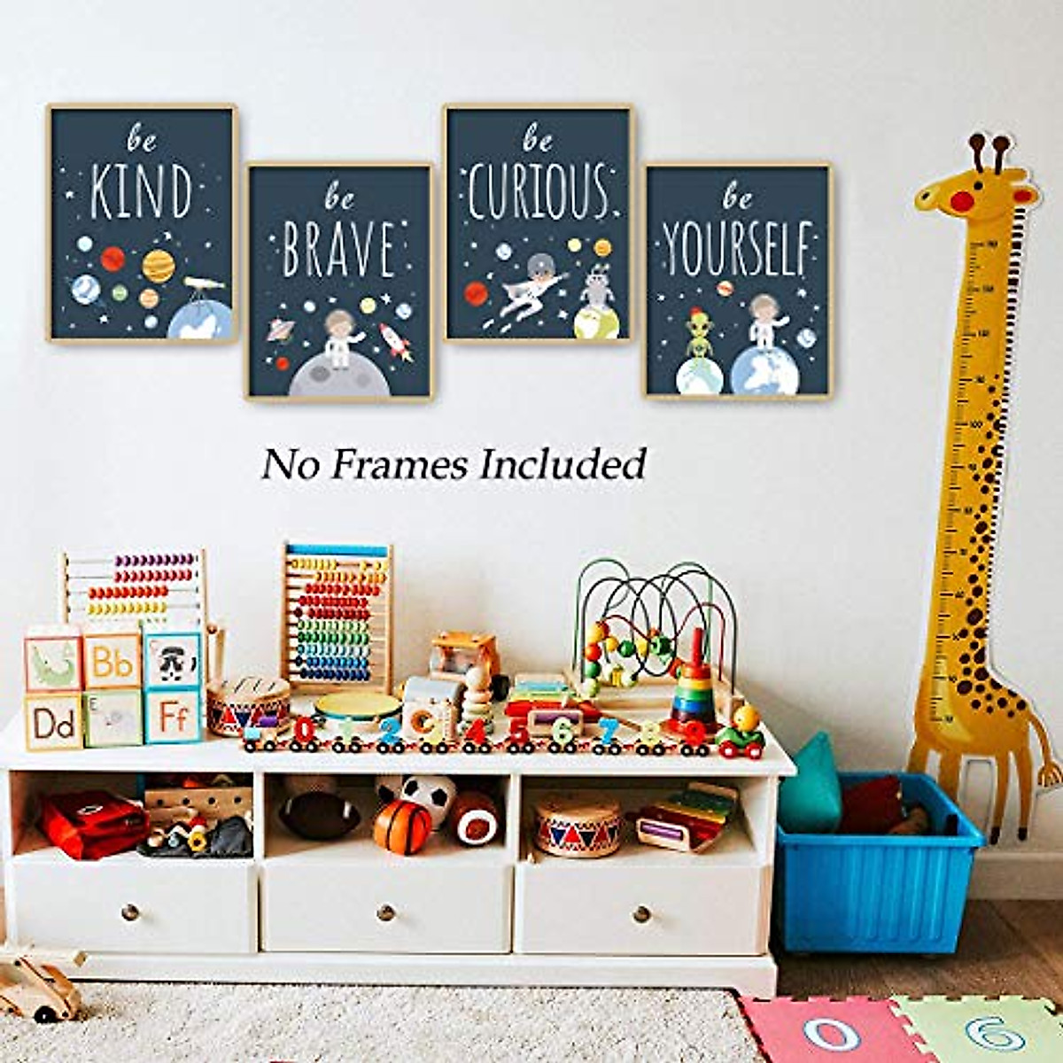 CHDITB Unframed Inspirational Art Print, Outer Space Planet Wall Art Painting,Set of 4（8" x10" ） Be Kind Be Brave Be Curious Be Yourself Quote Canvas Posters for Boys Kids Bedroom Nursery Decor