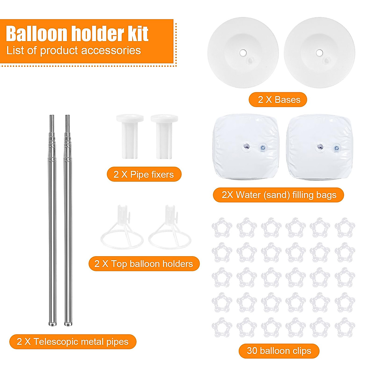 Balloon Column Stand Set of 2, 6.6ft Adjustable Balloon Stand kit with Base Telescopic for Baby Shower Wedding Birthday Graduation Party Decorations