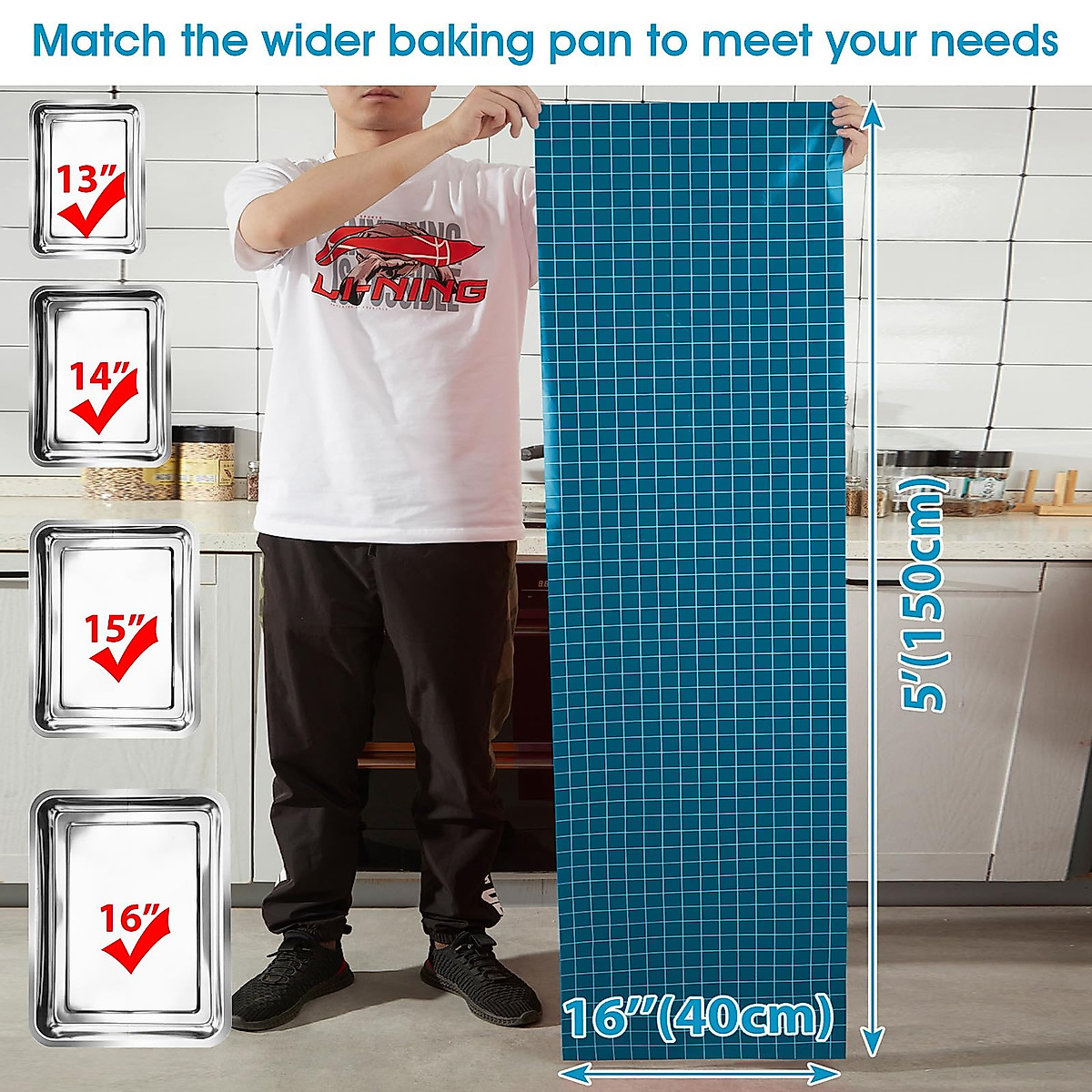 Silicone Baking Mat Roll 16IN*5FT Free Cutting, Non-Slip Pastry Mat, Non-Stick Reusable Air Fryer Liner, Oven Liners, Counter Mat, Freeze Dryer Mat, Easily Cut to Size Fit All Ovens Pans Tins Dishes