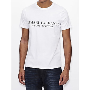 A｜X ARMANI EXCHANGE Men's Short Sleeve Milan New York Logo Crew Neck T-Shirt, White, L
