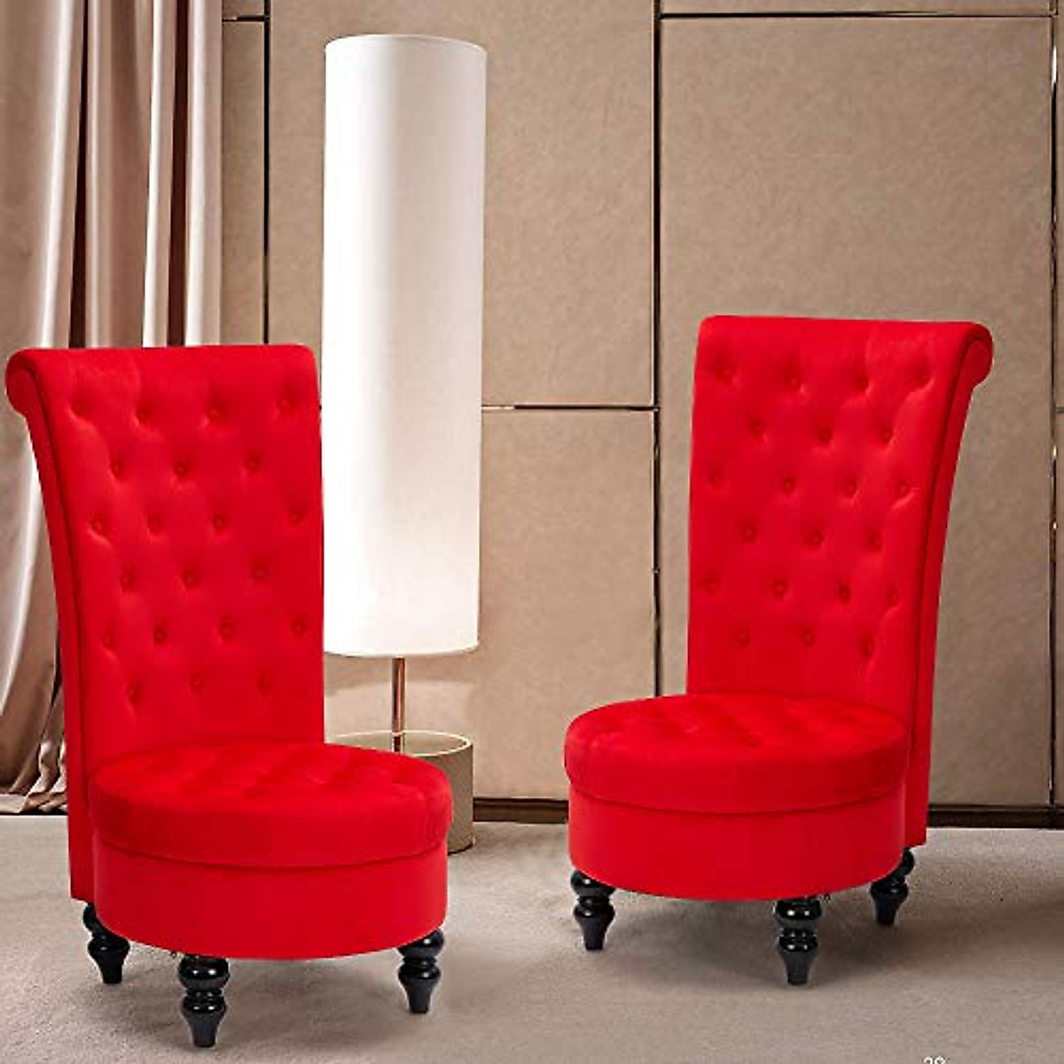 AVAWING Throne Royal Chair Set of 2 for Living Room, Button-Tufted Accent Armless High Back Chair with 24.6 Inch Larger Seat, Thick Padding and Rubberwood Legs, Enthusiastic Red