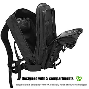 ProCase Tactical Backpack Bag 40L Large 3 Day Military Army Outdoor Assault Pack Rucksacks Carry Bag Backpacks -Black